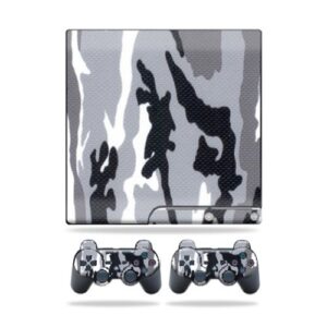 mightyskins skin compatible with sony playstation 3 ps3 slim skins + 2 controller skins sticker grey camo