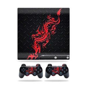 mightyskins skin compatible with sony playstation 3 ps3 slim skins + 2 controller skins sticker red dragon