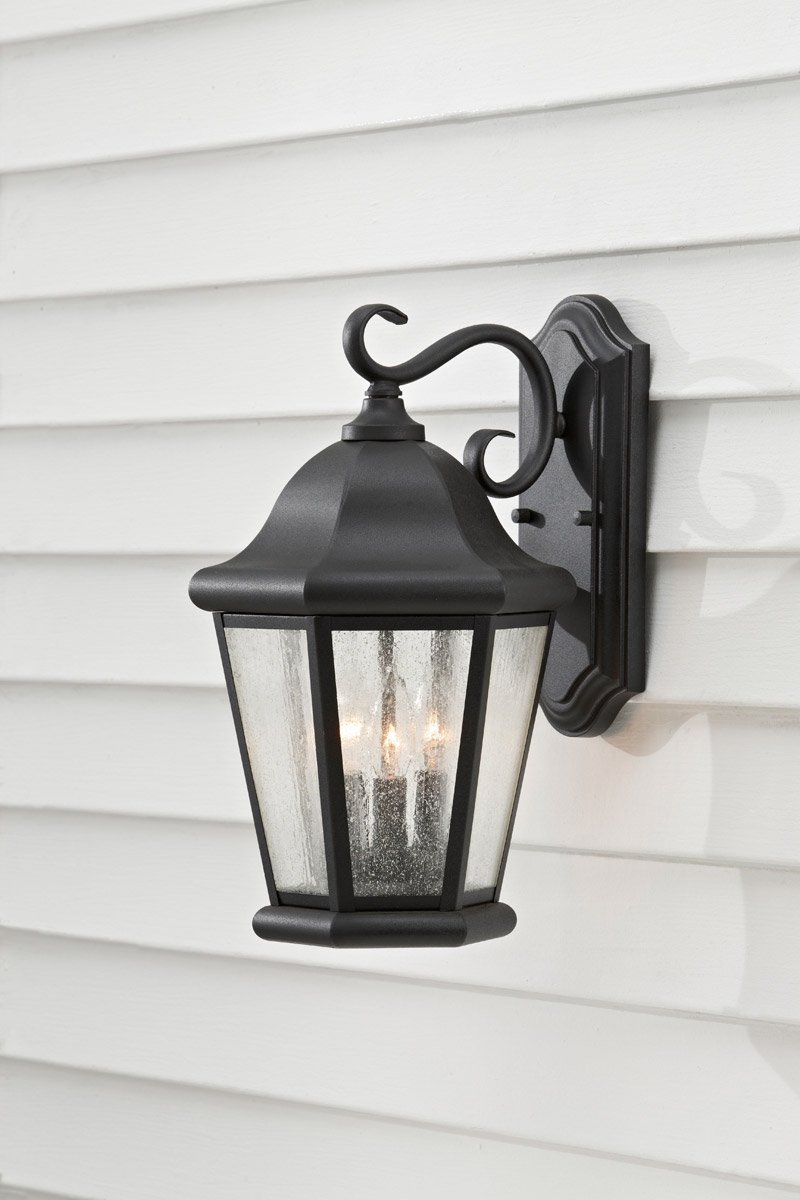 Sea Gull Lighting OL5902BK Martinsville Large Three Light Outdoor Wall Lantern Outside Fixture, 10"W x 17"H, Black