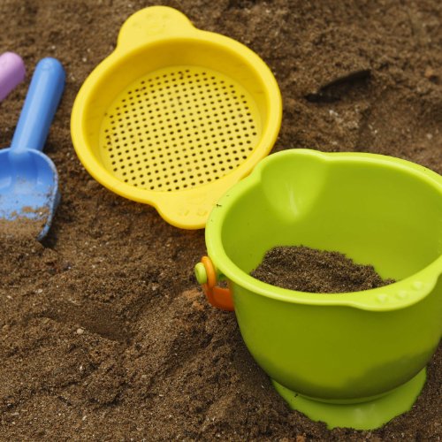 Hape Beach Basics Sand Toy Set Including Bucket Sifter, Rake, and Shovel Toys| Sand Toy Playset for Toddlers 18M+