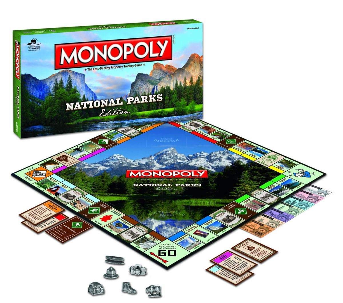 USAOPOLY Monopoly National Parks Edition Board Game | Themed National Park Monopoly Game | Buy, Sell & Trade Iconic Parks Like Yellowstone & The Grand Canyon |Themed Monopoly Game