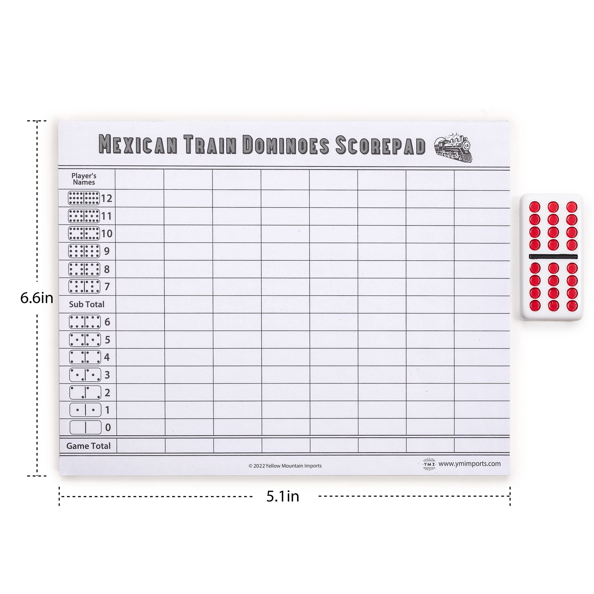 Yellow Mountain Imports Mexican Train Dominoes Scorepad - 50 Sheets