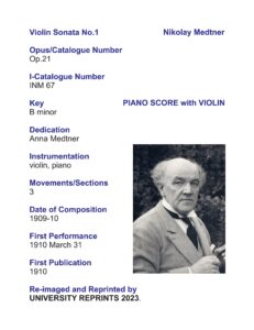 violin sonata no.1, op.21 by nikolay medtner - complete score, all movements (student facsimile)