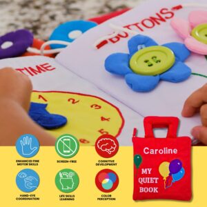 Personalized My Quiet Book by Pockets of Learning | Montessori Basic Life Skills Activity Toy | Interactive Preschool Activity Busy Book for Toddlers & Children, Soft Fabric Original Quiet Travel Book