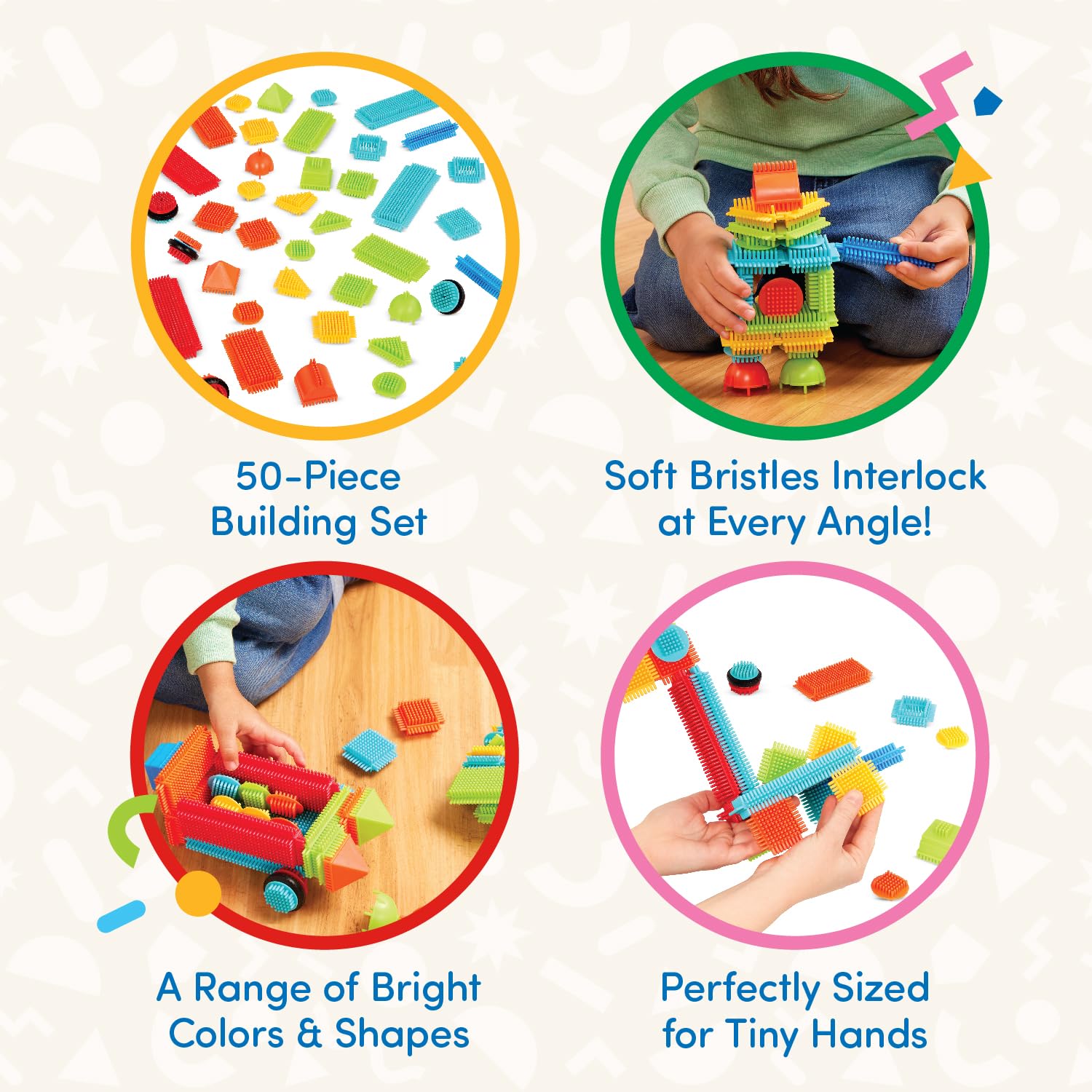 Battat- Bristle Blocks- STEM Interlocking Building Blocks- 50 pc Playset- Developmental Toys for Toddlers & Kids- Basic Builder Bucket- 2 Years +