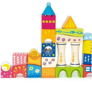 Hape Fantasia Block Castle Award Winning Wooden Castle Building Block Stacking Toy, Unique Shaped Building Block Set, Rainbow Stacking Toy with Patterns