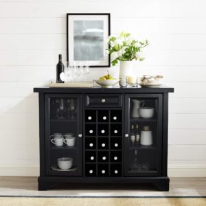 Crosley Furniture Alexandria Sliding Top Bar Cabinet with Storage Shelves, Drawer, and Wine Rack, Vintage Mahogany