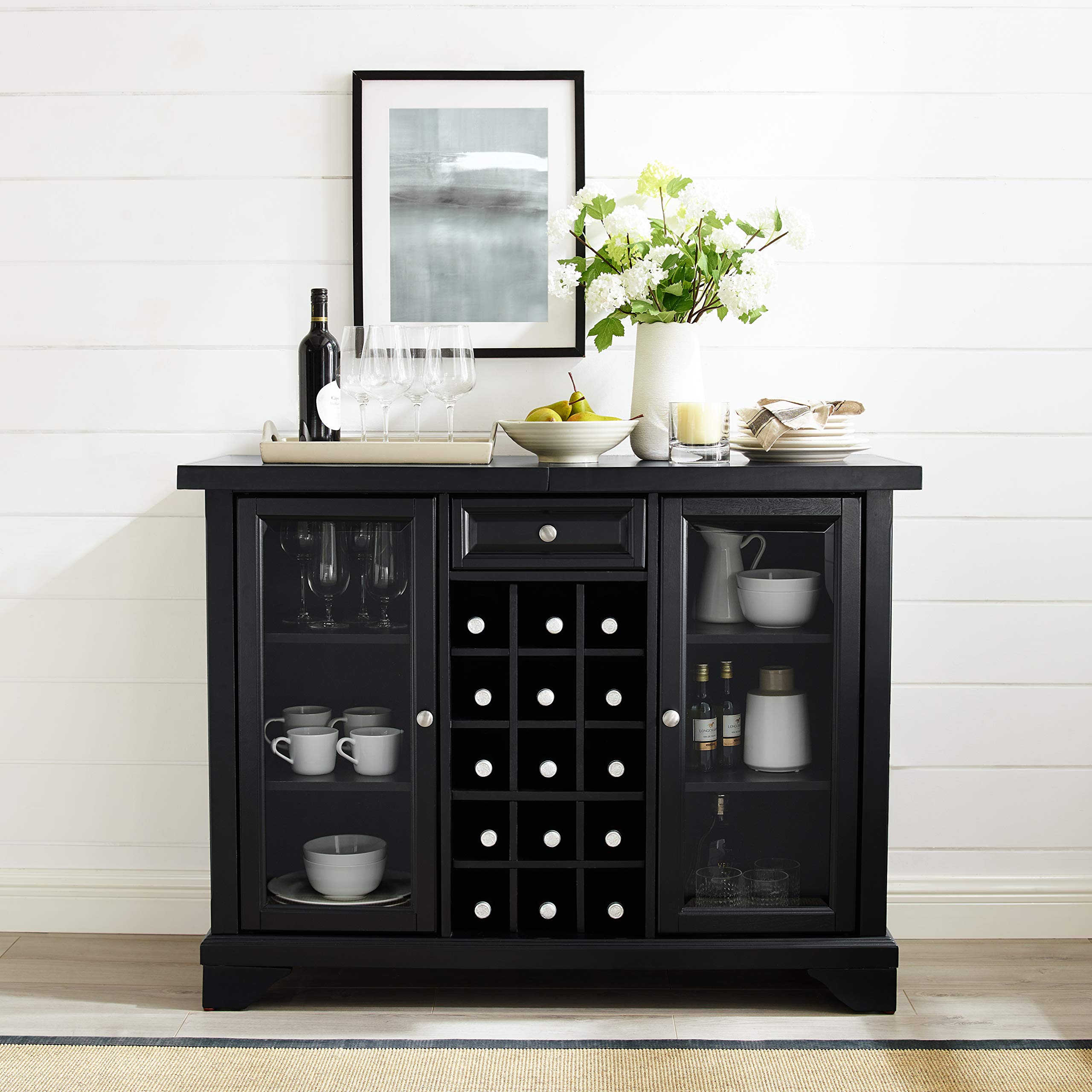 Crosley Furniture Alexandria Sliding Top Bar Cabinet with Storage Shelves, Drawer, and Wine Rack, Vintage Mahogany