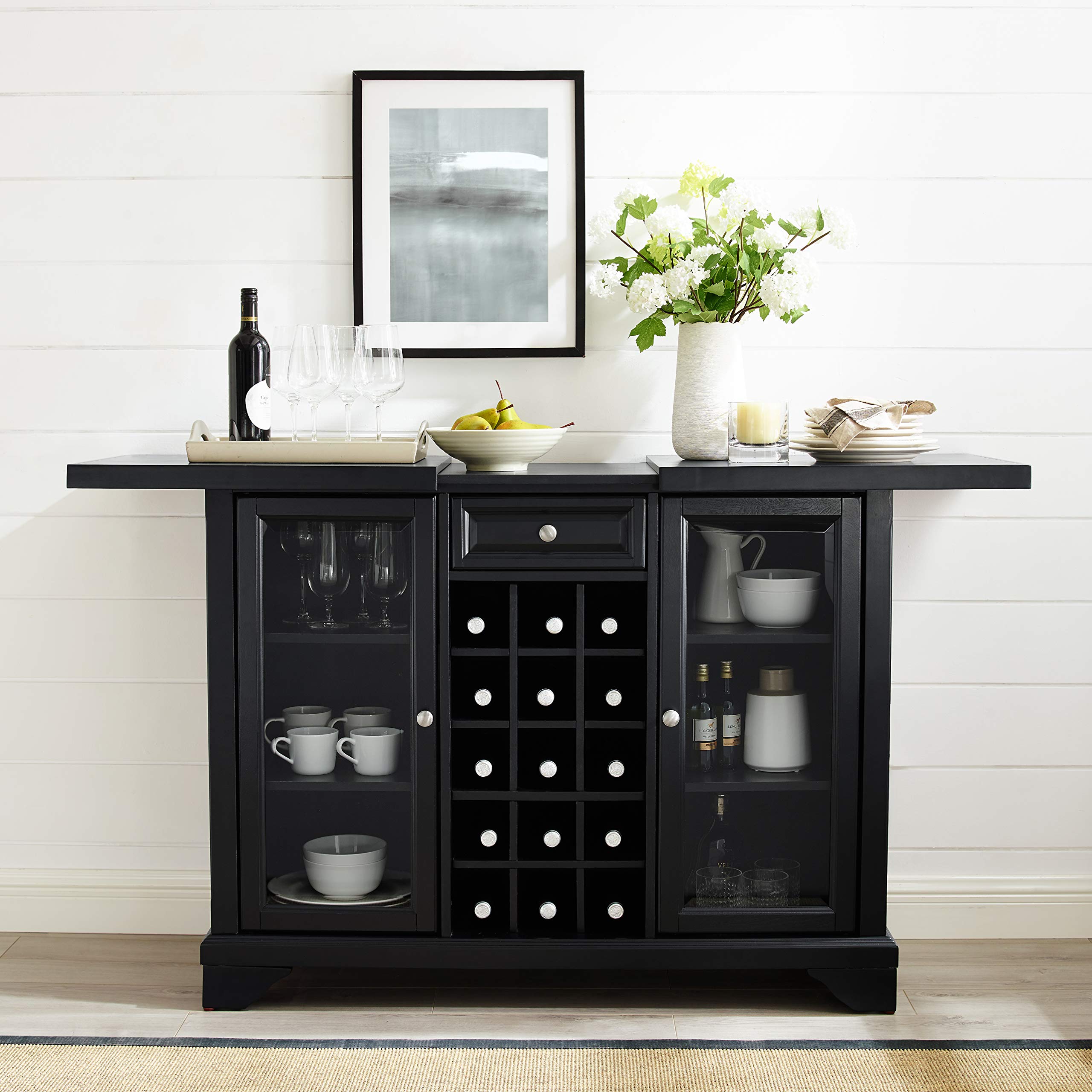 Crosley Furniture Alexandria Sliding Top Bar Cabinet with Storage Shelves, Drawer, and Wine Rack, Vintage Mahogany