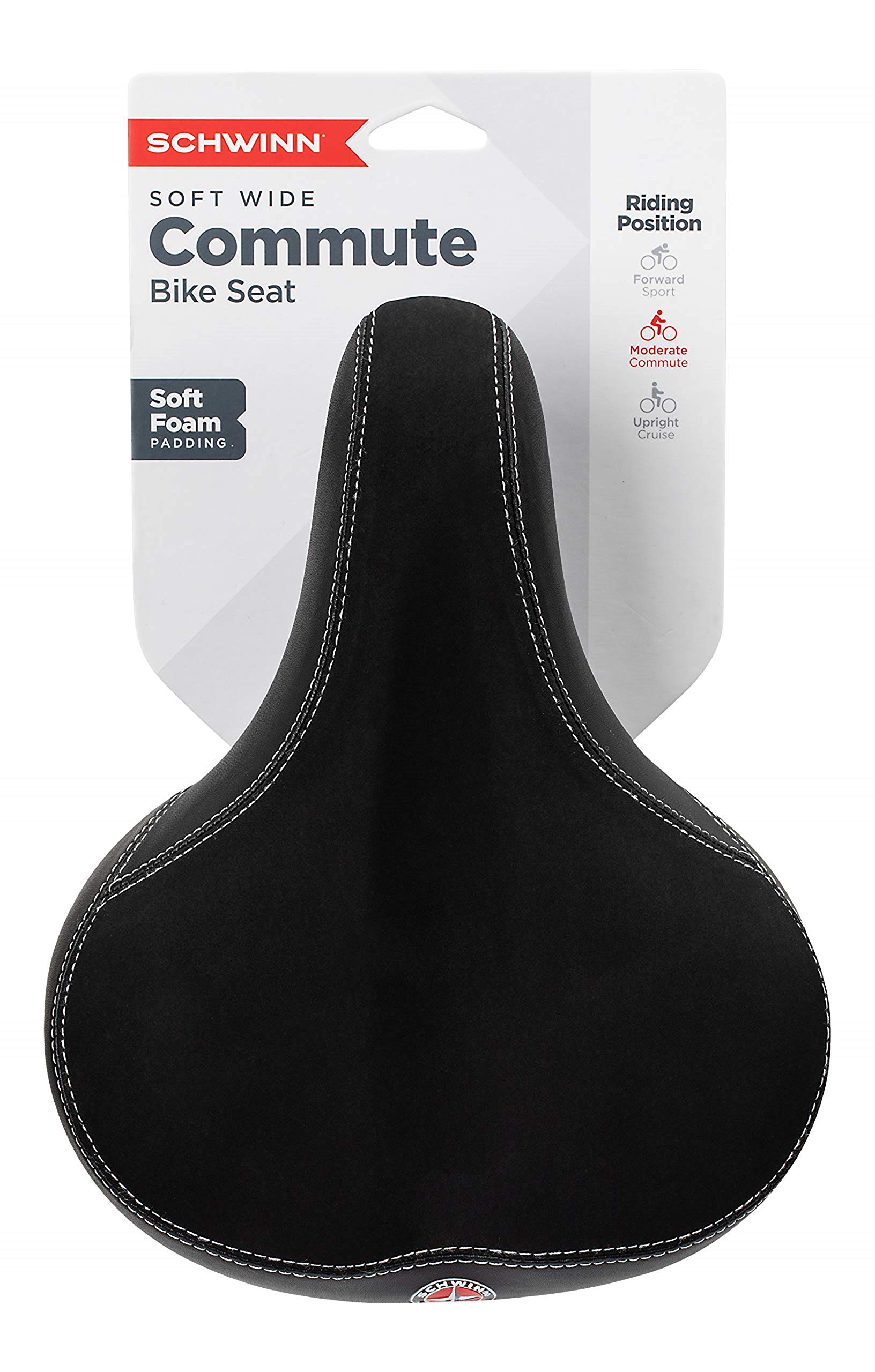 Schwinn Comfort Bike Seat for Men and Women, Soft Wide Commute, Replacement Saddle Fits All Adult Bikes with Standard Seatpost, Commuter/Double Foam, Black