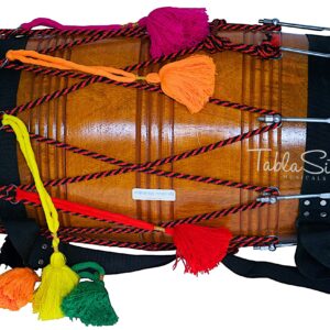 Dhol Drum by Maharaja Musicals, Mango Wood, Natural, Barrel Shaped, Padded Bag, Beaters, Nylon Shoulder Strap, Punjabi Bhangra Dhol Musical Instrument (PDI-GE)