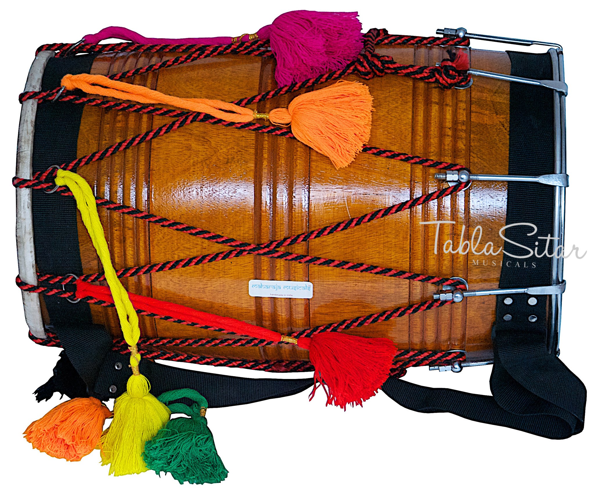 Dhol Drum by Maharaja Musicals, Mango Wood, Natural, Barrel Shaped, Padded Bag, Beaters, Nylon Shoulder Strap, Punjabi Bhangra Dhol Musical Instrument (PDI-GE)