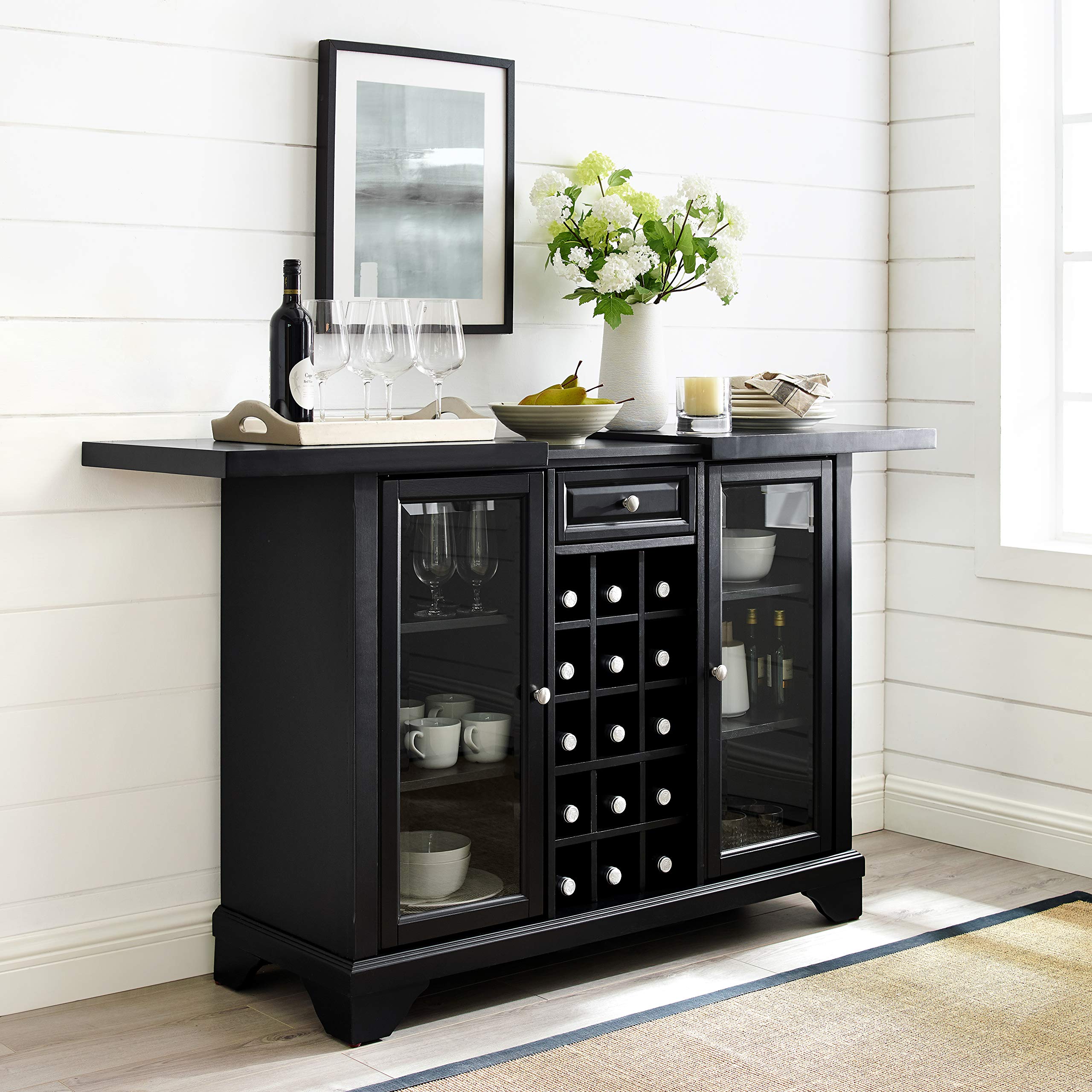 Crosley Furniture Alexandria Sliding Top Bar Cabinet with Storage Shelves, Drawer, and Wine Rack, Vintage Mahogany