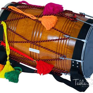 Dhol Drum by Maharaja Musicals, Mango Wood, Natural, Barrel Shaped, Padded Bag, Beaters, Nylon Shoulder Strap, Punjabi Bhangra Dhol Musical Instrument (PDI-GE)