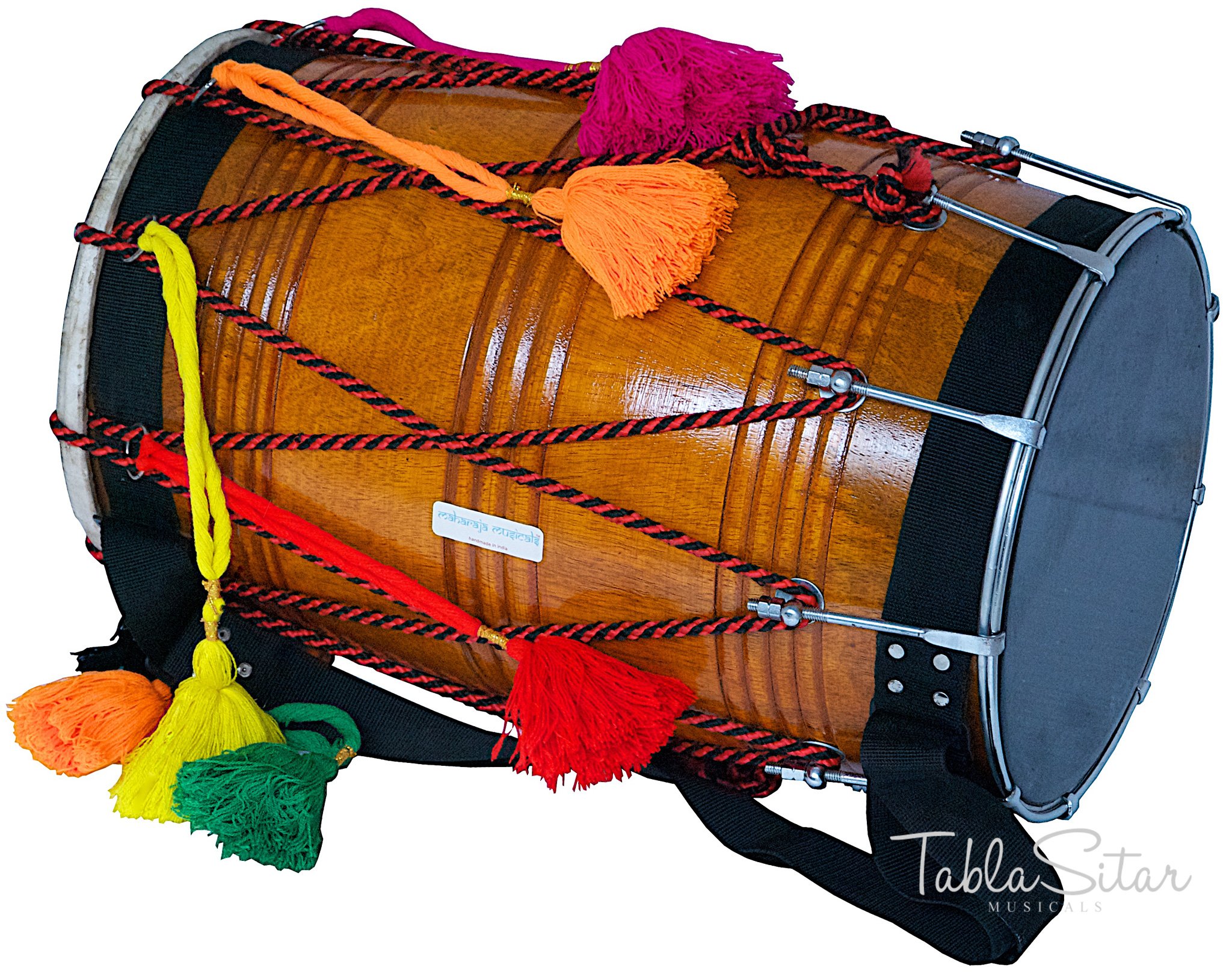 Dhol Drum by Maharaja Musicals, Mango Wood, Natural, Barrel Shaped, Padded Bag, Beaters, Nylon Shoulder Strap, Punjabi Bhangra Dhol Musical Instrument (PDI-GE)