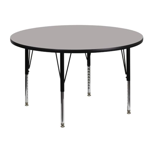 Flash Furniture Wren 48'' Round Grey HP Laminate Activity Table - Height Adjustable Short Legs