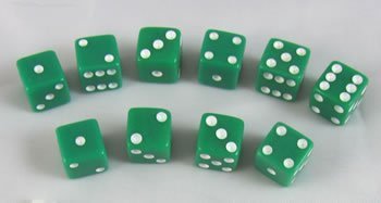 8mm Opaque Green with White Pips 10 Set by Koplow Games