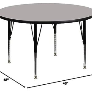 Flash Furniture Wren 48'' Round Grey HP Laminate Activity Table - Height Adjustable Short Legs