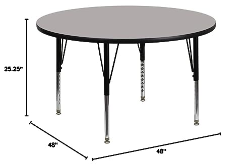 Flash Furniture Wren 48'' Round Grey HP Laminate Activity Table - Height Adjustable Short Legs