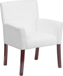 flash furniture taylor white leathersoft executive side reception chair with mahogany legs