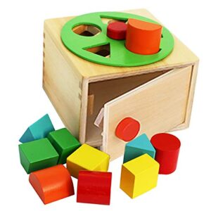 TOWO Wooden Shape Sorter - Sorting Box with Latch Lock - Rotating Wheel -Screw- and Shape Blocks- Sorting Cube Educational Toys for Kids Early Learning Montessori Materials