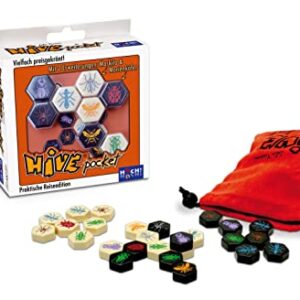 Smart Zone Games Hive Pocket Portable Strategic Board Game for 2 Players – Includes Ladybug & Mosquito Expansions – Compact Travel Version of The Award-Winning Hive Game