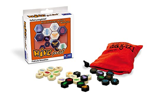 Smart Zone Games Hive Pocket Portable Strategic Board Game for 2 Players – Includes Ladybug & Mosquito Expansions – Compact Travel Version of The Award-Winning Hive Game