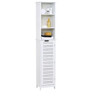 evideco french home goods bathroom linen tower cabinet miami 1 door 5 shelves wood white