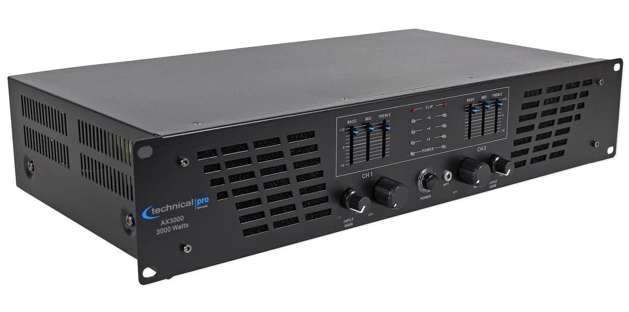 Technical Pro AX AMPLIFIER SERIES AX3000 3000 Watts Peak Power 2U Professional 2 Channel Power Amplifier, Black