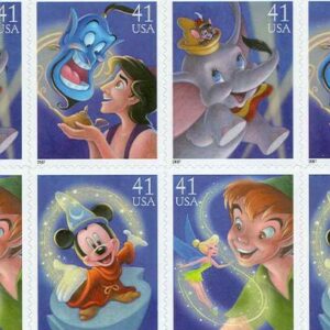 The Art of Disney: Magic, Full Sheet of 20 x 41-Cent Postage Stamps, USA 2007, Scott 4192-95