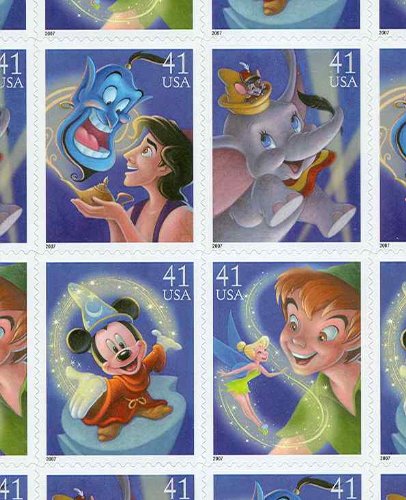 The Art of Disney: Magic, Full Sheet of 20 x 41-Cent Postage Stamps, USA 2007, Scott 4192-95