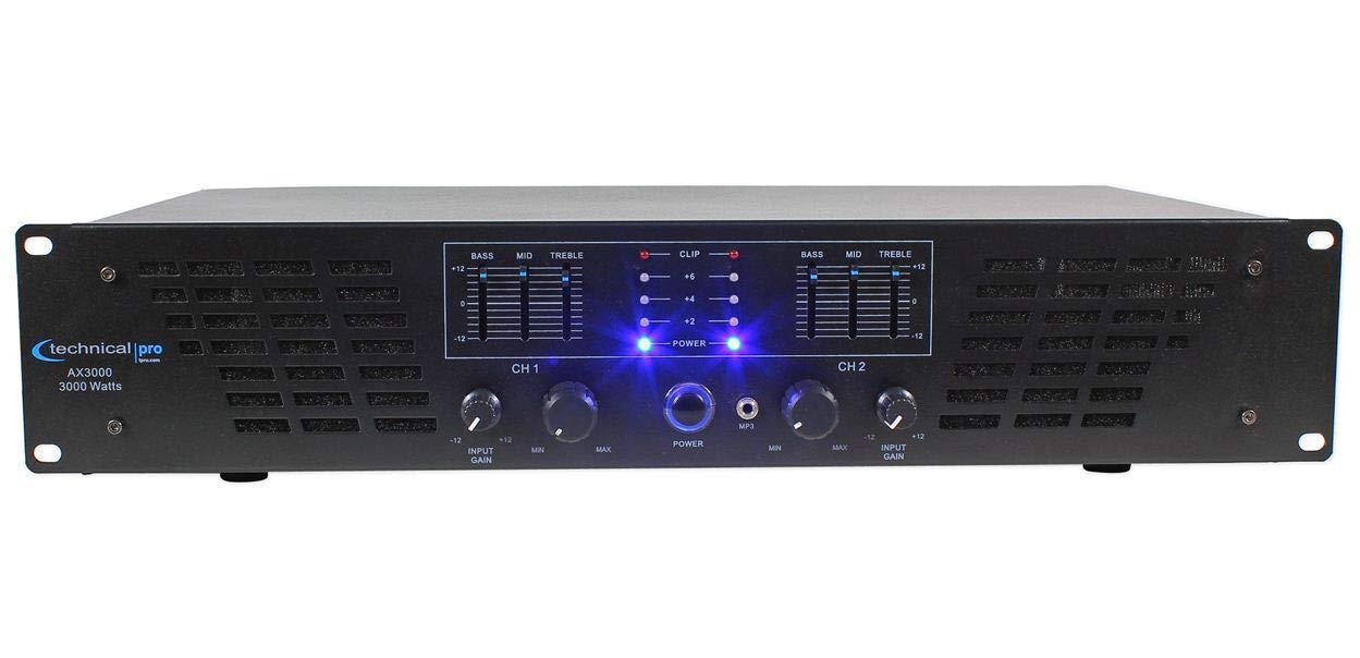 Technical Pro AX AMPLIFIER SERIES AX3000 3000 Watts Peak Power 2U Professional 2 Channel Power Amplifier, Black