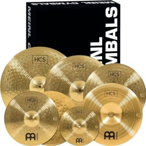 meinl cymbals super set box pack with 14” hihats, 20” ride, 16” crash, 18” crash, 16” china, and a 10” splash – hcs traditional finish brass – made in germany, 2-year warranty (hcs-scs)