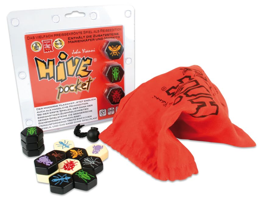 Smart Zone Games Hive Pocket Portable Strategic Board Game for 2 Players – Includes Ladybug & Mosquito Expansions – Compact Travel Version of The Award-Winning Hive Game