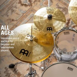 Meinl Cymbals Super Set Box Pack with 14” Hihats, 20” Ride, 16” Crash, 18” Crash, 16” China, and a 10” Splash – HCS Traditional Finish Brass – Made In Germany, 2-YEAR WARRANTY (HCS-SCS)