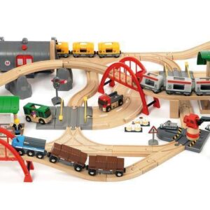 BRIO World 33052 Deluxe Railway Set | Comprehensive Wooden Train Toy Set for Kids Age 3 and Up | FSC Certified Eco-Friendly Toy | Exciting Harbor and Metro Scenes