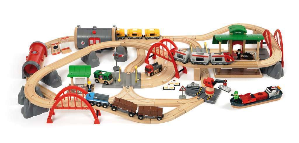 BRIO World 33052 Deluxe Railway Set | Comprehensive Wooden Train Toy Set for Kids Age 3 and Up | FSC Certified Eco-Friendly Toy | Exciting Harbor and Metro Scenes