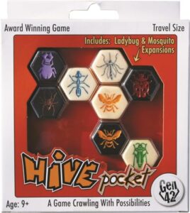 smart zone games hive pocket portable strategic board game for 2 players – includes ladybug & mosquito expansions – compact travel version of the award-winning hive game