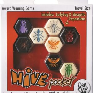 Smart Zone Games Hive Pocket Portable Strategic Board Game for 2 Players – Includes Ladybug & Mosquito Expansions – Compact Travel Version of The Award-Winning Hive Game