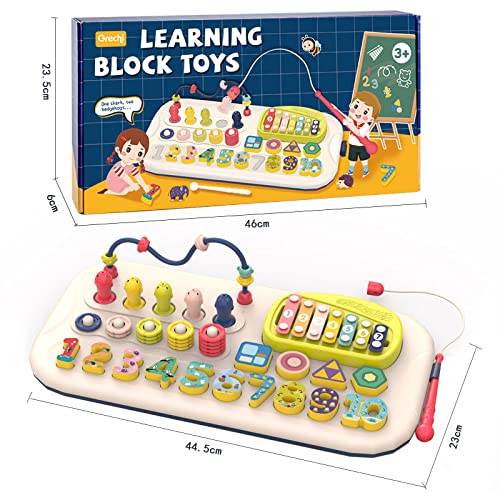 通用 Educational Learning Montessori Toys for Kids,7 in 1 Puzzles Number Shape Sorter Counting Stacker with Number Blocks,Xylophone, Fishing Game for Toddler, Gift for1 2 3 4 5 Year Old Boys Girls