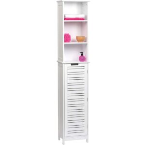 EVIDECO French Home Goods Bathroom Linen Tower Cabinet Miami 1 Door 5 Shelves Wood White