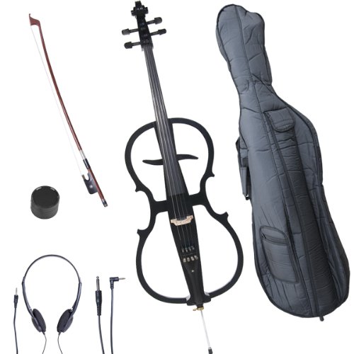 Cecilio 4/4 CECO-1BK Black Metallic Electric Cello with Ebony Fittings in Style 1 (Full Size)