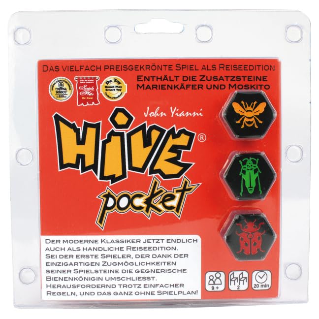 Smart Zone Games Hive Pocket Portable Strategic Board Game for 2 Players – Includes Ladybug & Mosquito Expansions – Compact Travel Version of The Award-Winning Hive Game