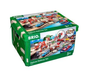 brio world 33052 deluxe railway set | comprehensive wooden train toy set for kids age 3 and up | fsc certified eco-friendly toy | exciting harbor and metro scenes