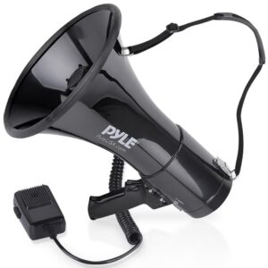 pyle megaphone speaker pa bullhorn with built-in siren 50 watts & adjustable volume ideal for football, baseball, hockey, cheerleading fans & coaches or for safety drills - pmp53in, black