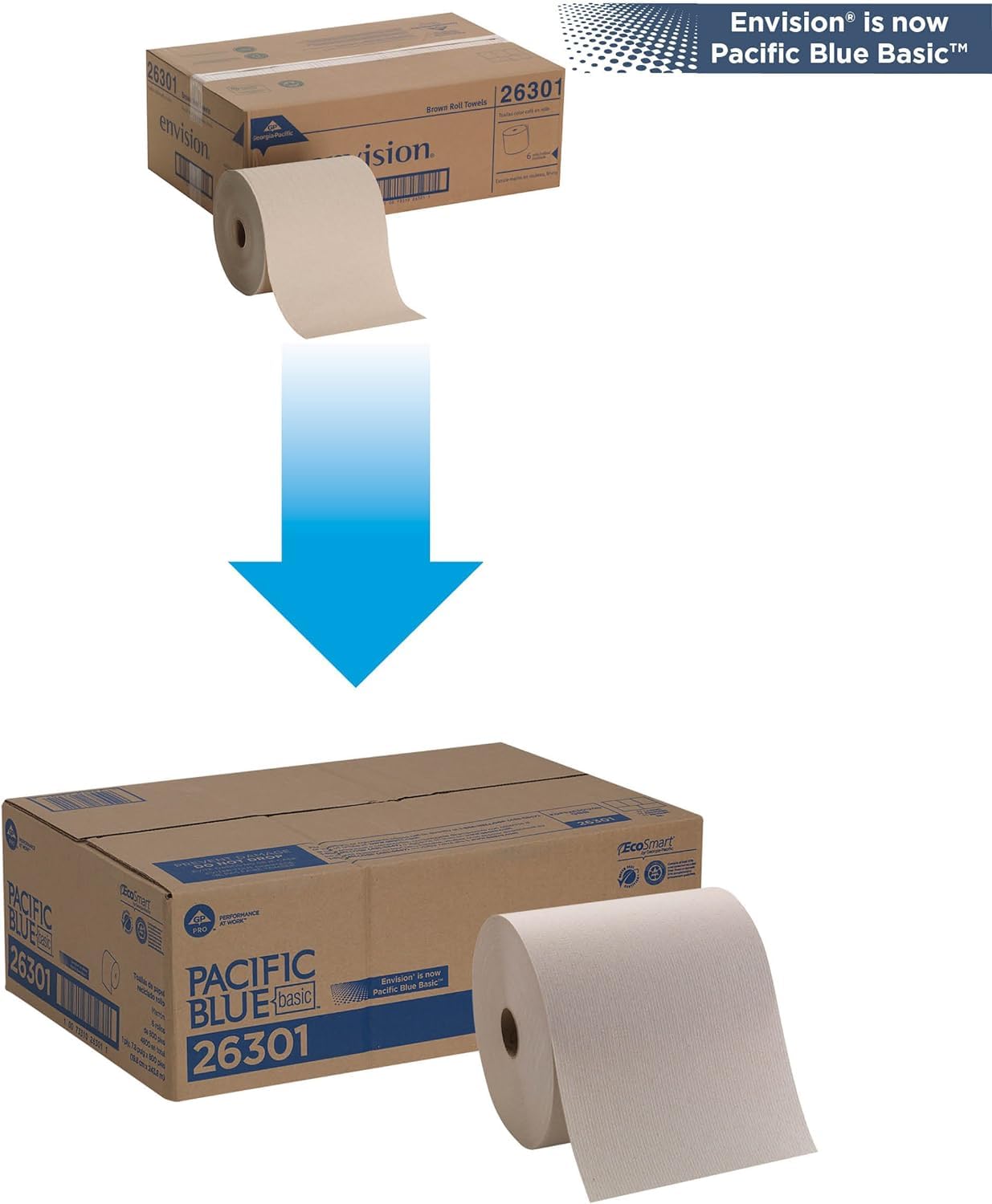 Pacific Blue Basic Recycled Hardwound Paper Towel Rolls by GP PRO (Georgia-Pacific), Brown, 26301, 800 Feet Roll