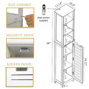 EVIDECO French Home Goods Bathroom Linen Tower Cabinet Miami 1 Door 5 Shelves Wood White