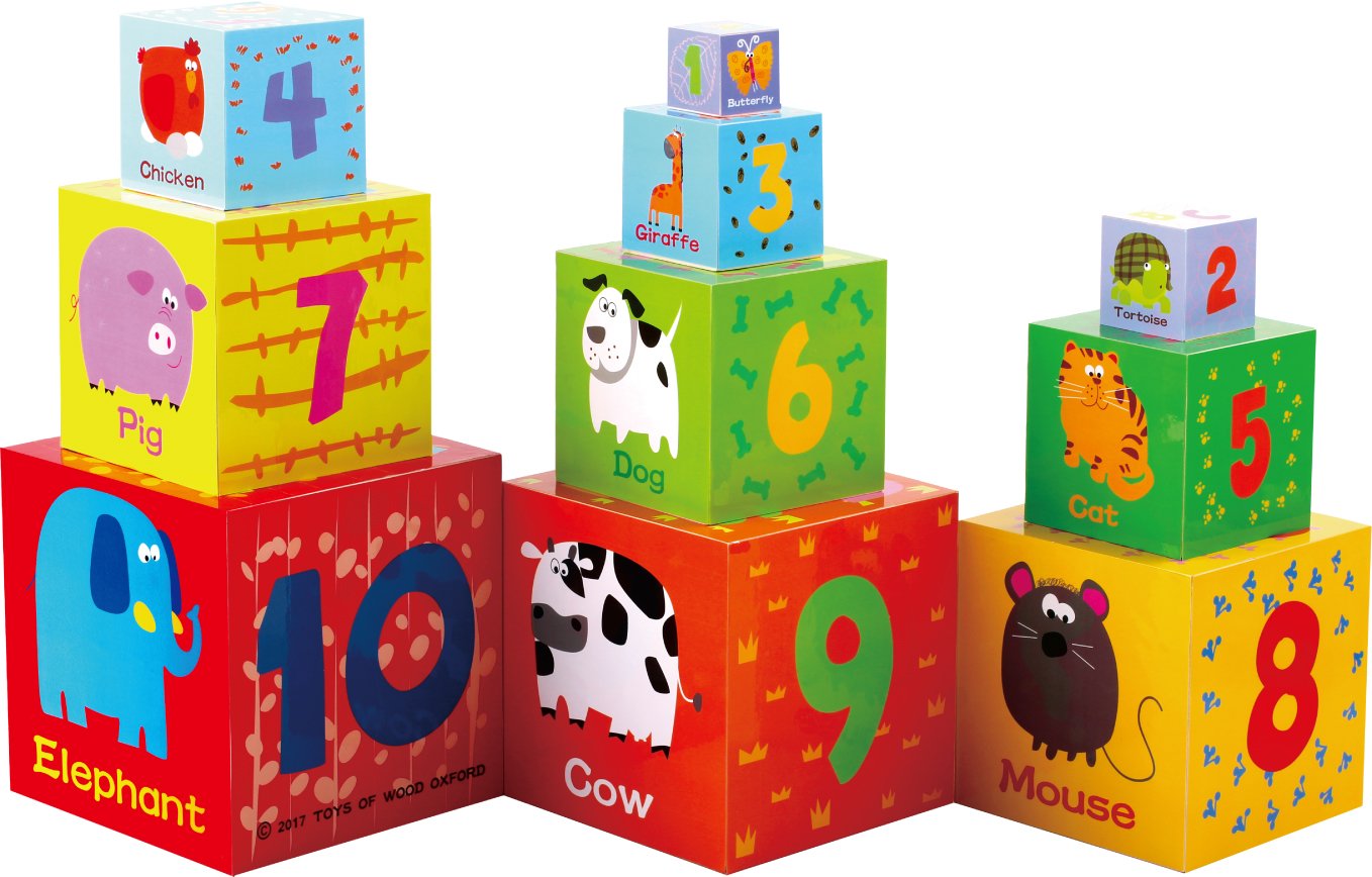 TOWO Wooden Stacking Boxes-Nesting and Sorting Cups Numbers Alphabet Animals Blocks for Toddlers-Stacking Cubes Educational Toys for 2 Years Old Montessori Materials