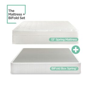 Night Therapy Spring 13 Inch Deluxe Euro Box Top Mattress and BiFold® Box Spring Set, Queen