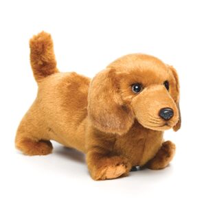 demdaco playful dachshund dog children's plush stuffed animal toy, 10 inch, caramel brown